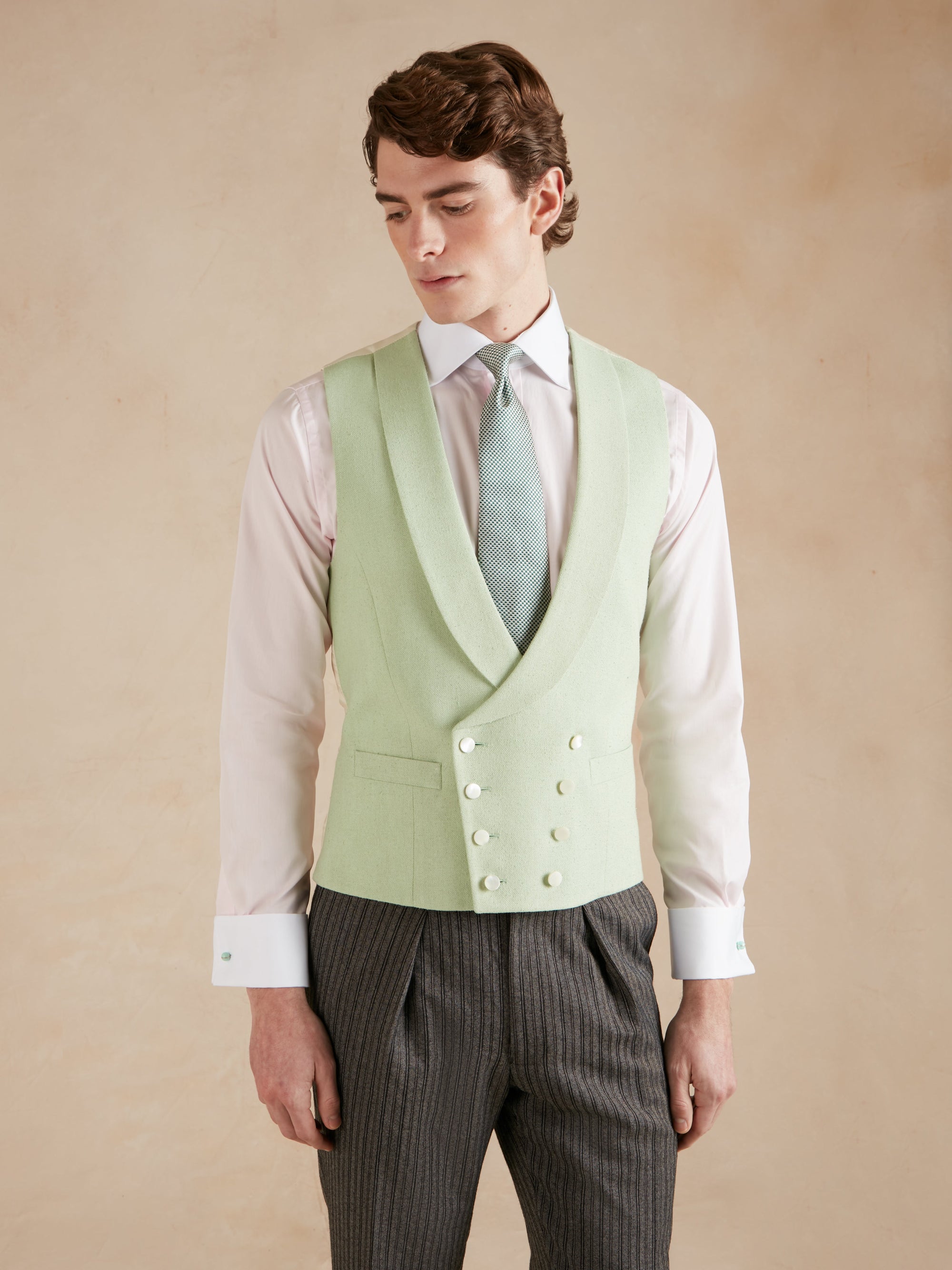 Pure Silk Double Breasted Waistcoat - Pistachio Green | Men's Morning Waistcoats | Oliver Brown ...