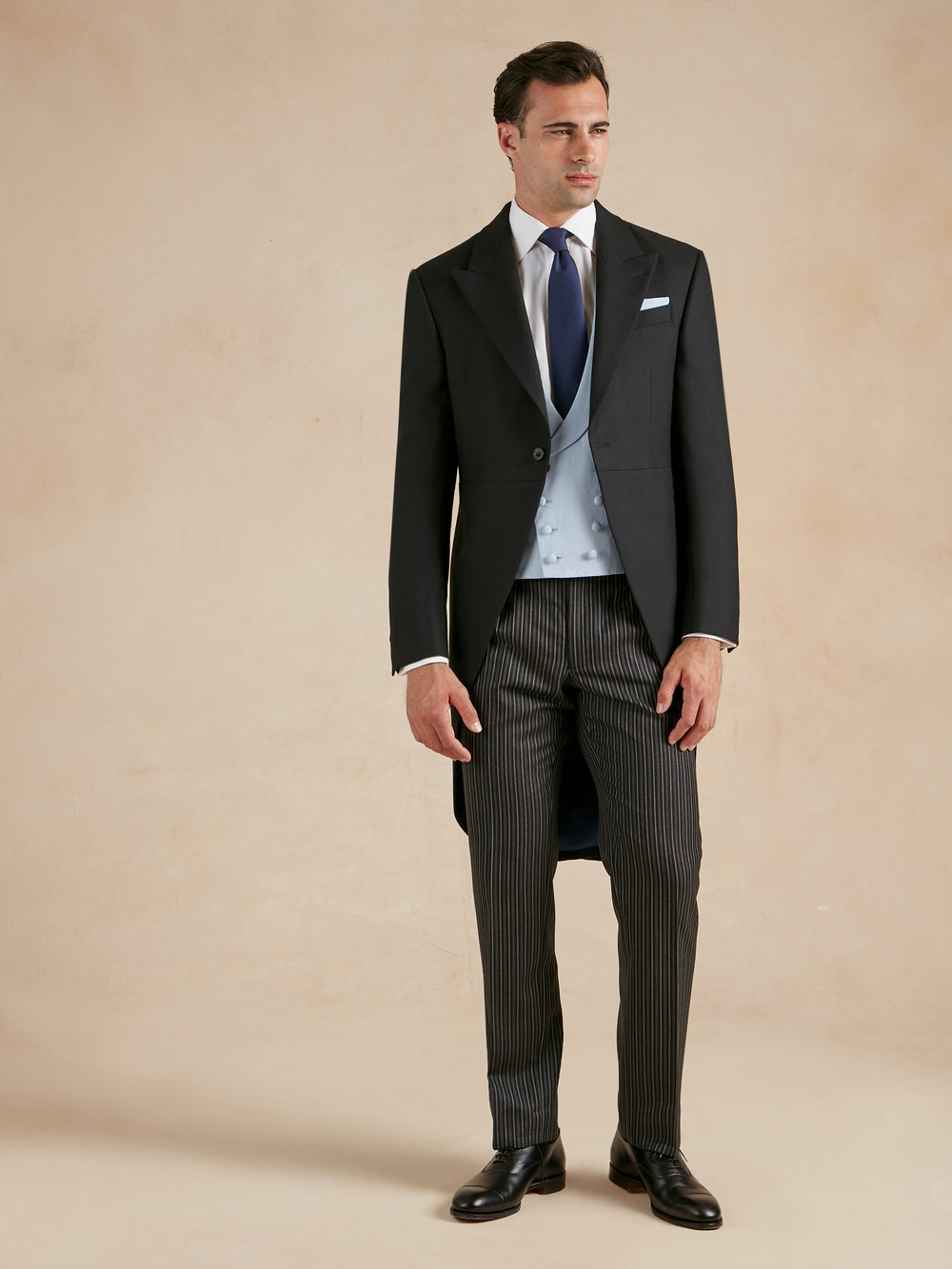 Herringbone Morning Coat - Black | Men's Morning Coats | Oliver Brown ...