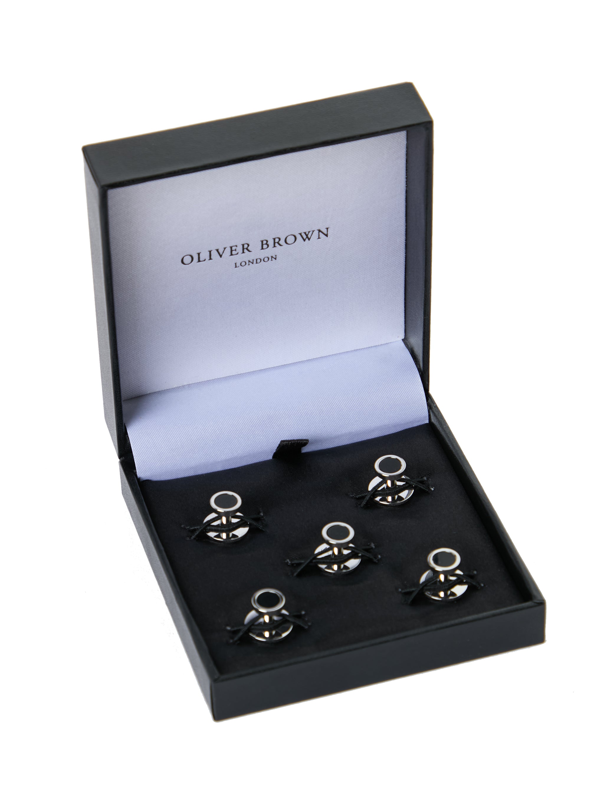 Rhodium-Plated Dress Studs - Onyx | Dress Studs | Oliver Brown, London
