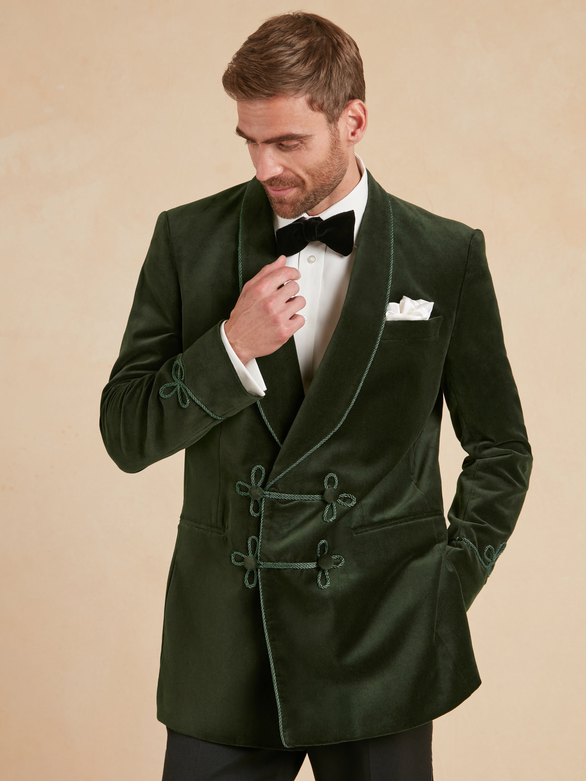 Caversham Smoking Jacket - Green Velvet | Men's Smoking Jackets ...