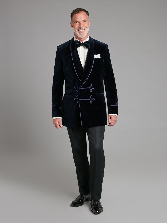 Caversham Smoking Jacket - Navy Velvet | Men's Smoking Jackets | Oliver ...