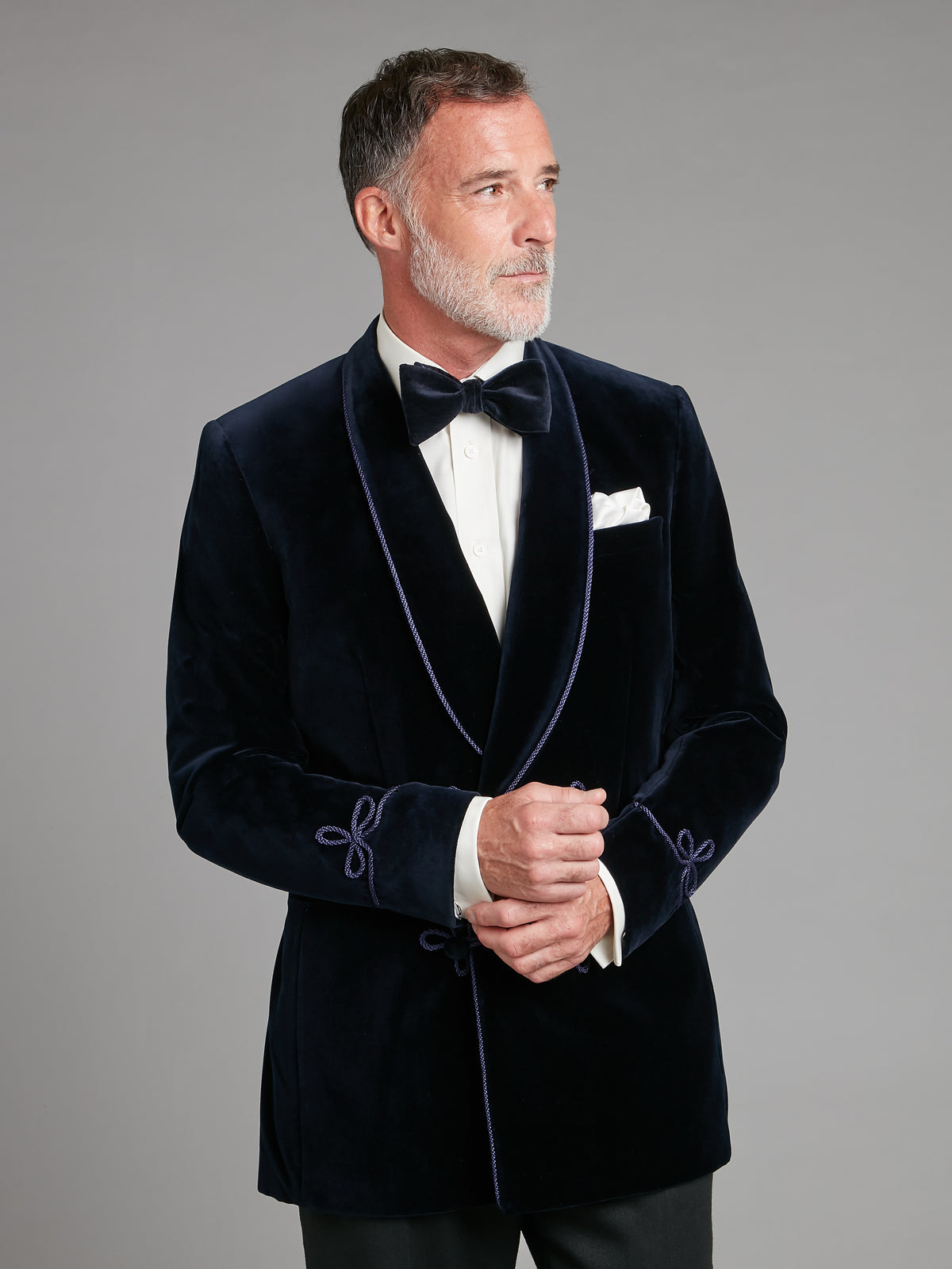 Caversham Smoking Jacket - Navy Velvet | Men's Smoking Jackets | Oliver ...