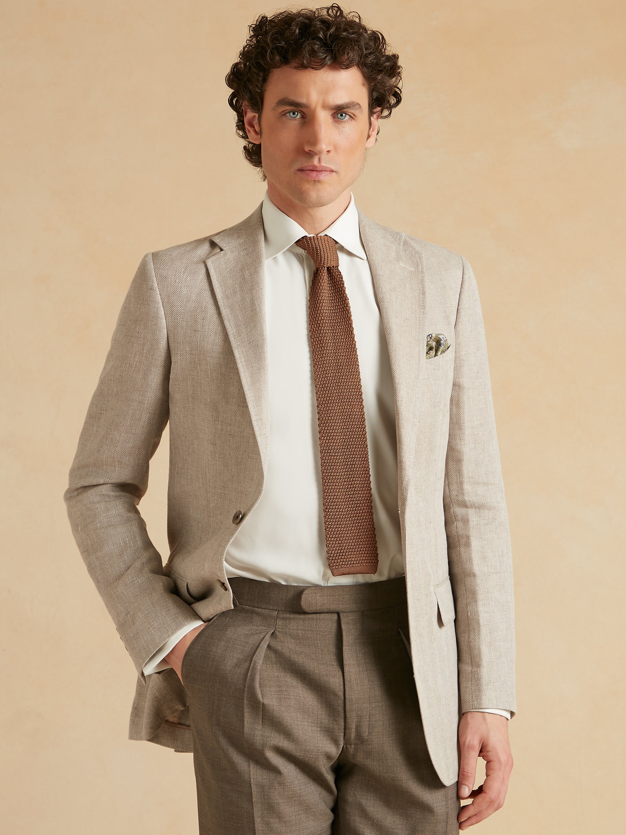 Deconstructed Jacket Linen and Wool Herringbone - Natural | Men's ...