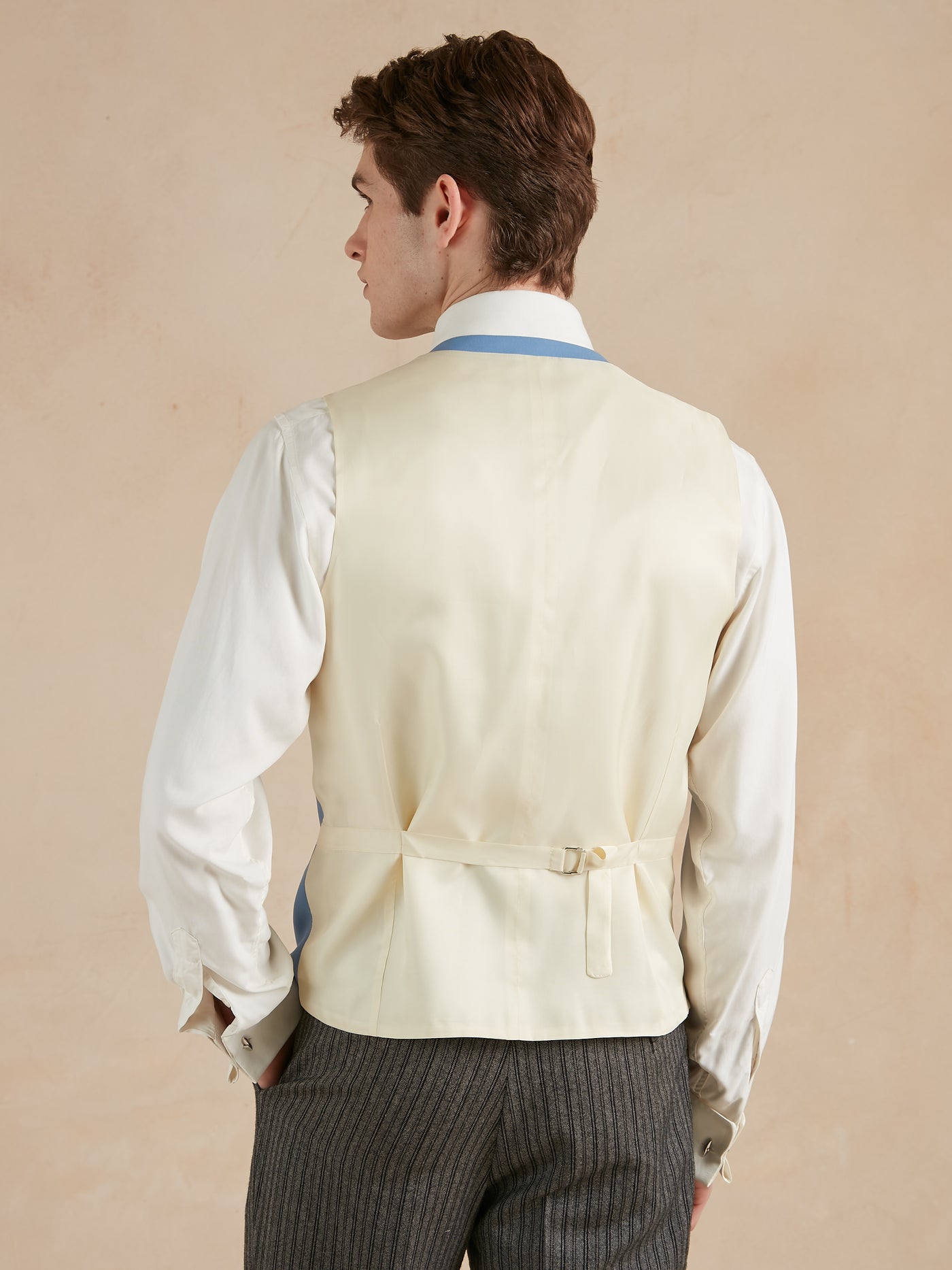 Double Breasted Wool Waistcoat - Mid Blue | Men's Morning Waistcoats ...