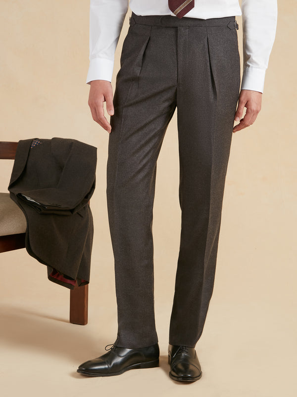 Pleated Suit Trousers - Grey Flannel | Men's Suit Trousers | Oliver ...