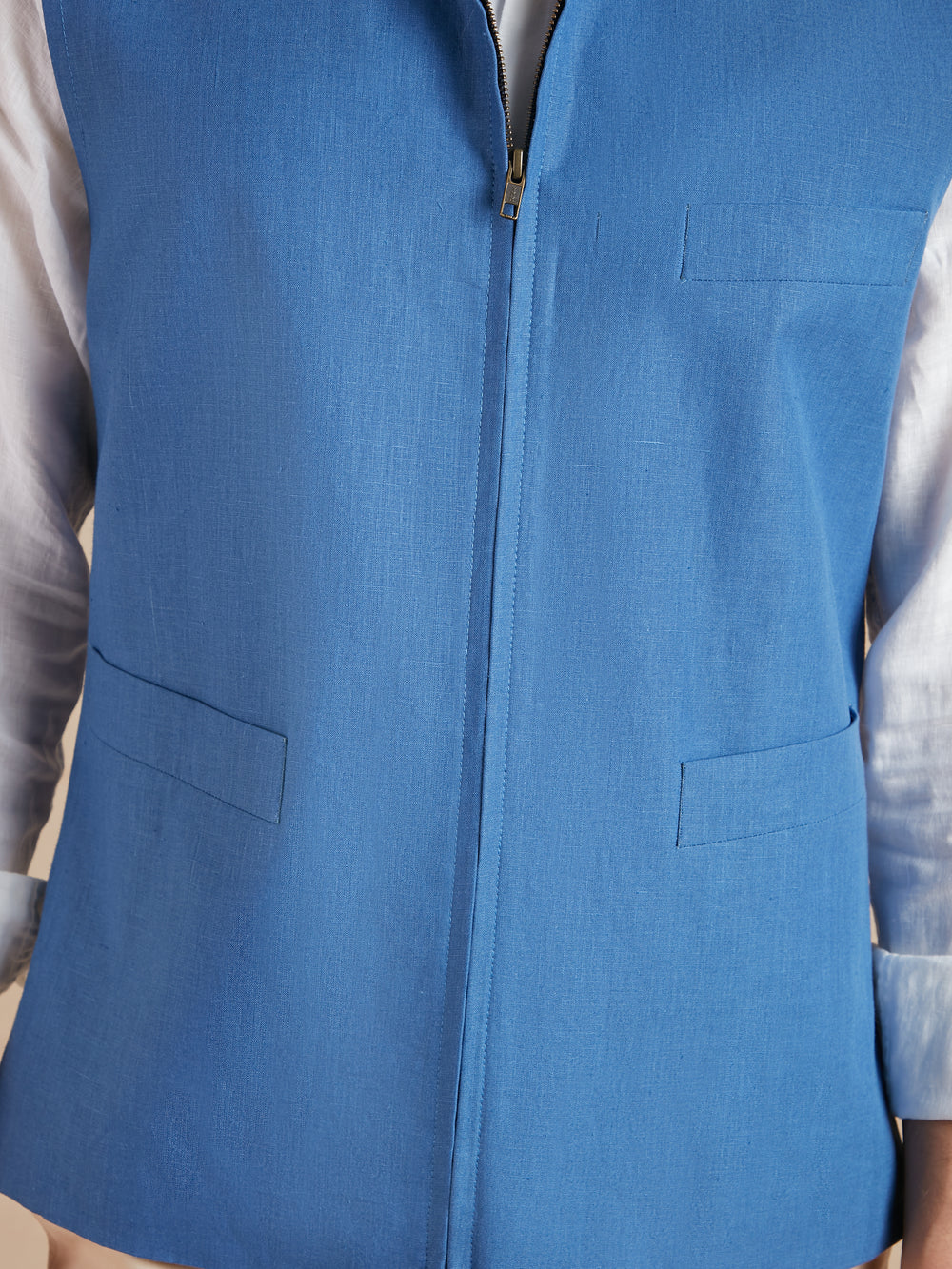Linen Gilet with Zip - Cobalt Blue | Men's Linen Gilets | Oliver Brown ...