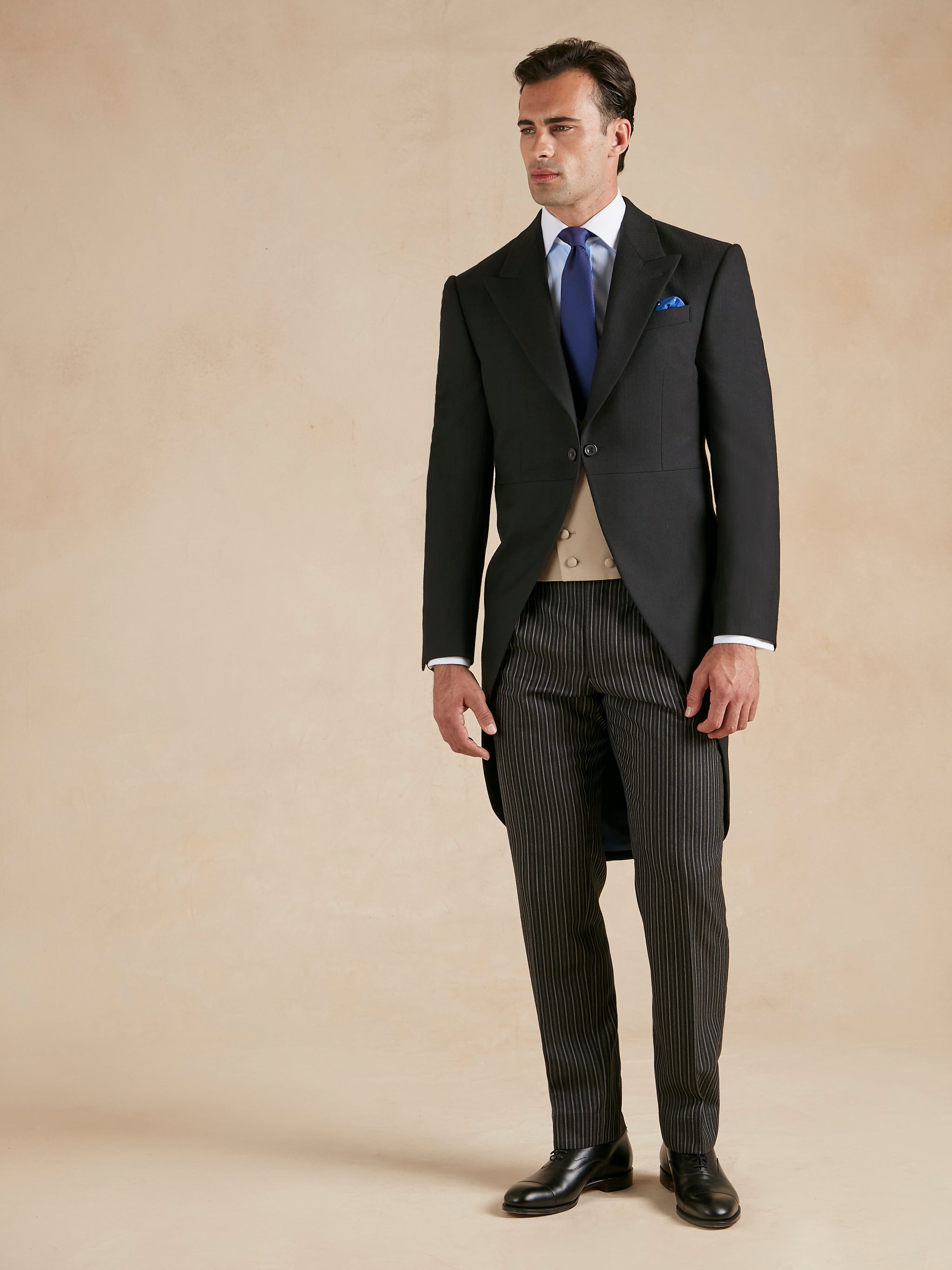 Herringbone Morning Coat - Black | Men's Morning Coats | Oliver Brown ...