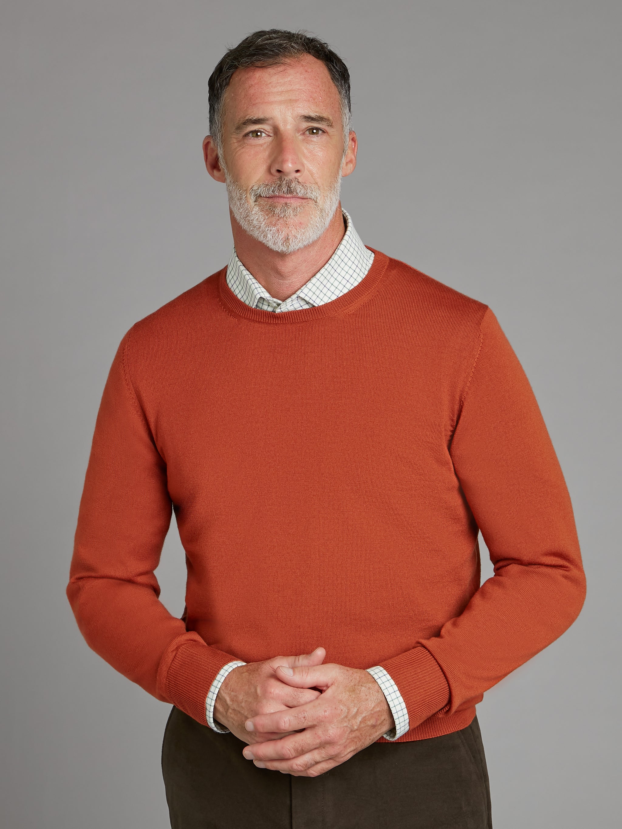 Merino Crew Neck Jumper - Rust | Men's Jumpers | Oliver Brown, London
