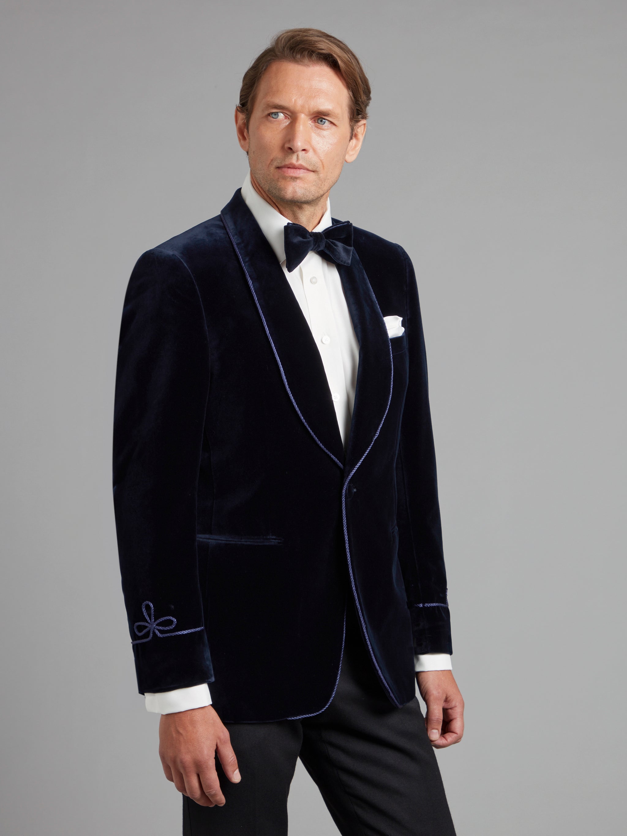 Pembroke Smoking Jacket - Navy Velvet | Men's Smoking Jackets | Oliver ...