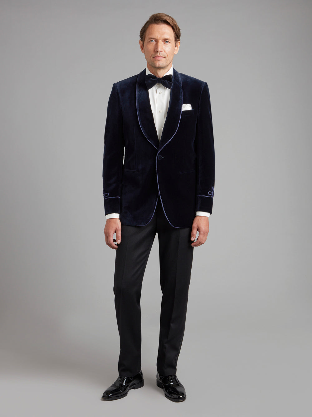 Pembroke Smoking Jacket - Navy Velvet | Men's Smoking Jackets | Oliver ...