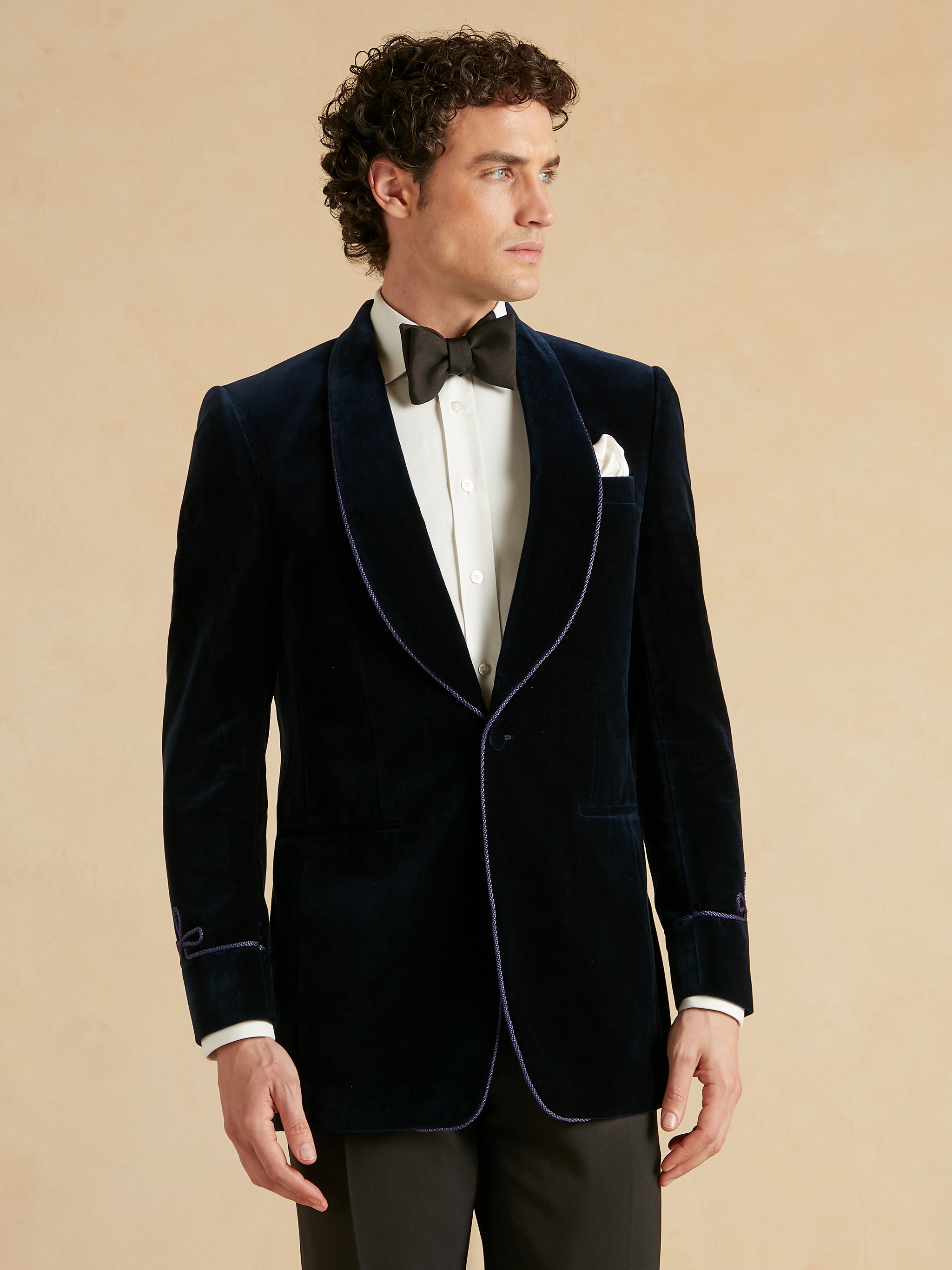 Pembroke Smoking Jacket - Navy Velvet | Men's Smoking Jackets | Oliver ...