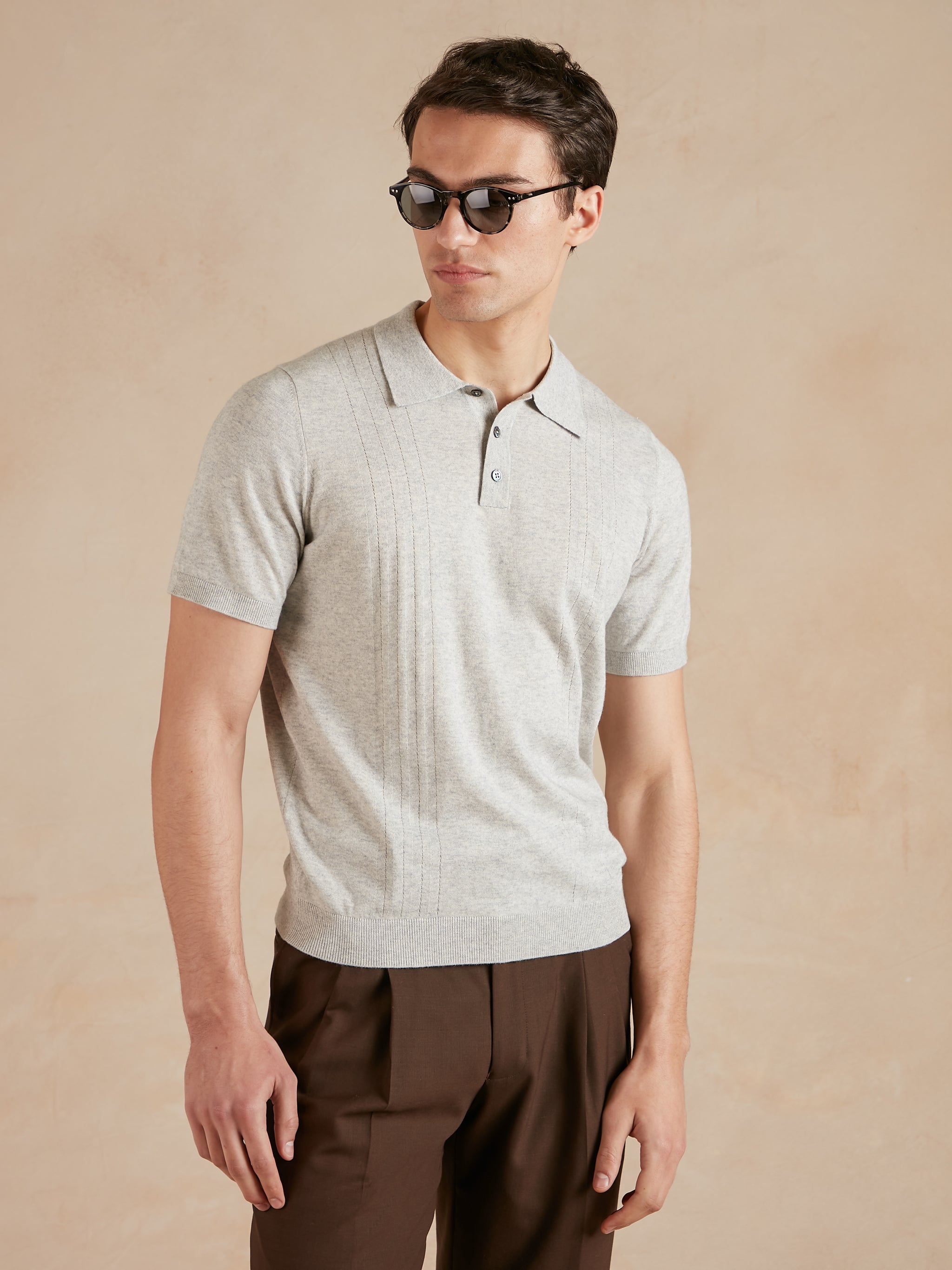 Polo Shirt with Pointelle Detail - Light Grey | Polo Shirt | Oliver ...