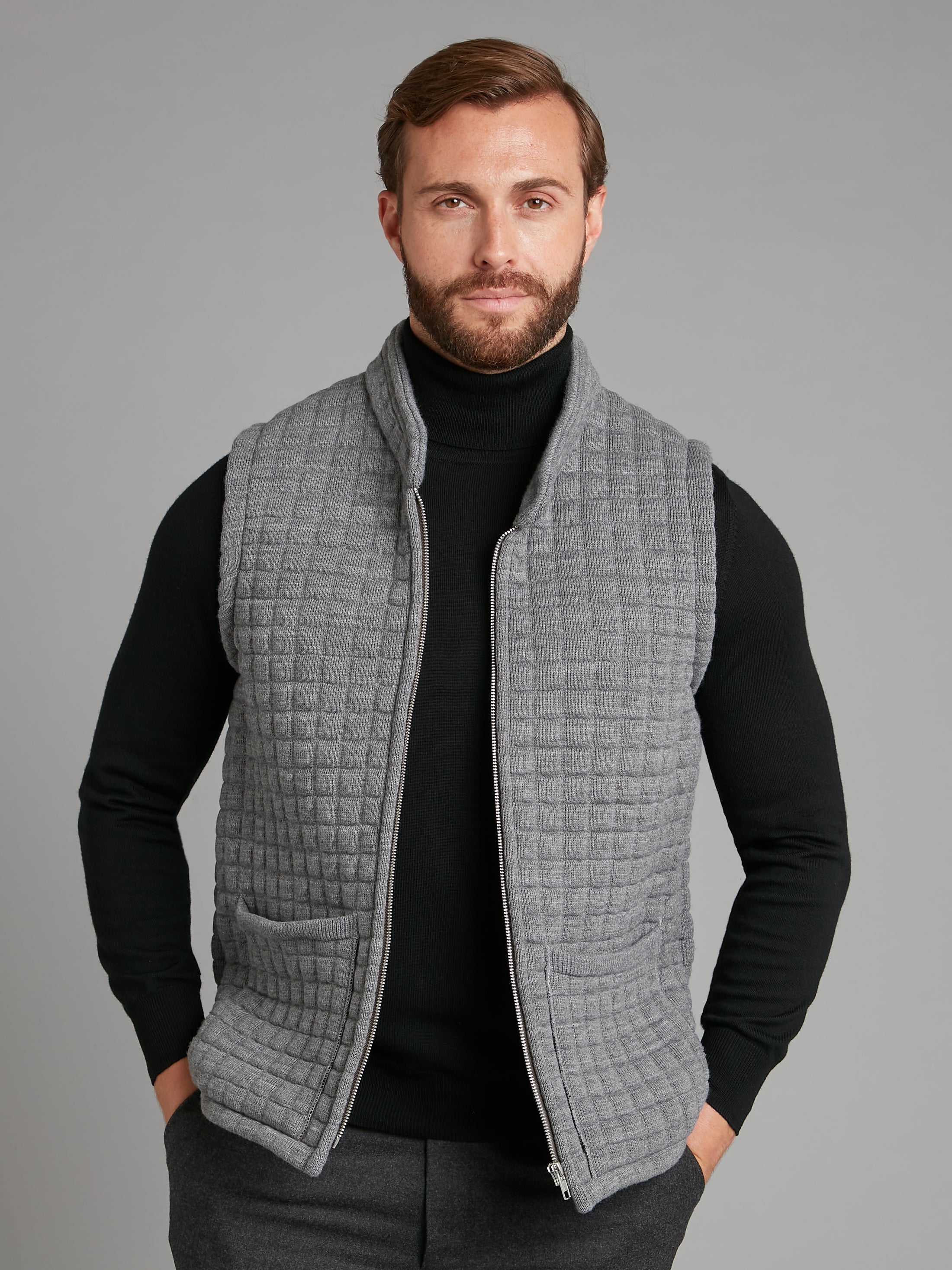 Quilted Thermatex Gilet - Grey | Men's Zip-up Gilets | Oliver Brown, London