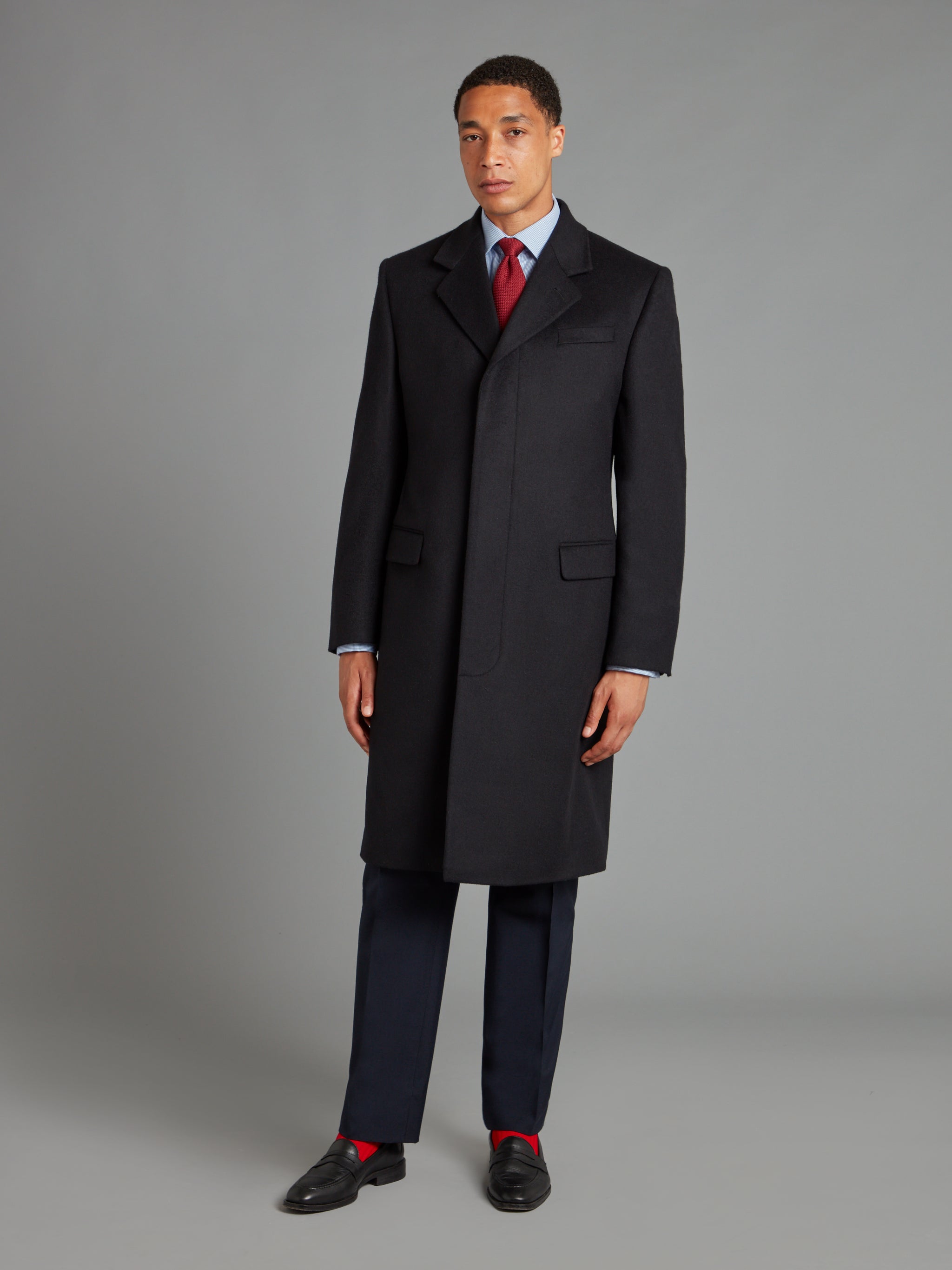 Single Breasted Overcoat - Navy Cashmere Blend | Men's Overcoats ...