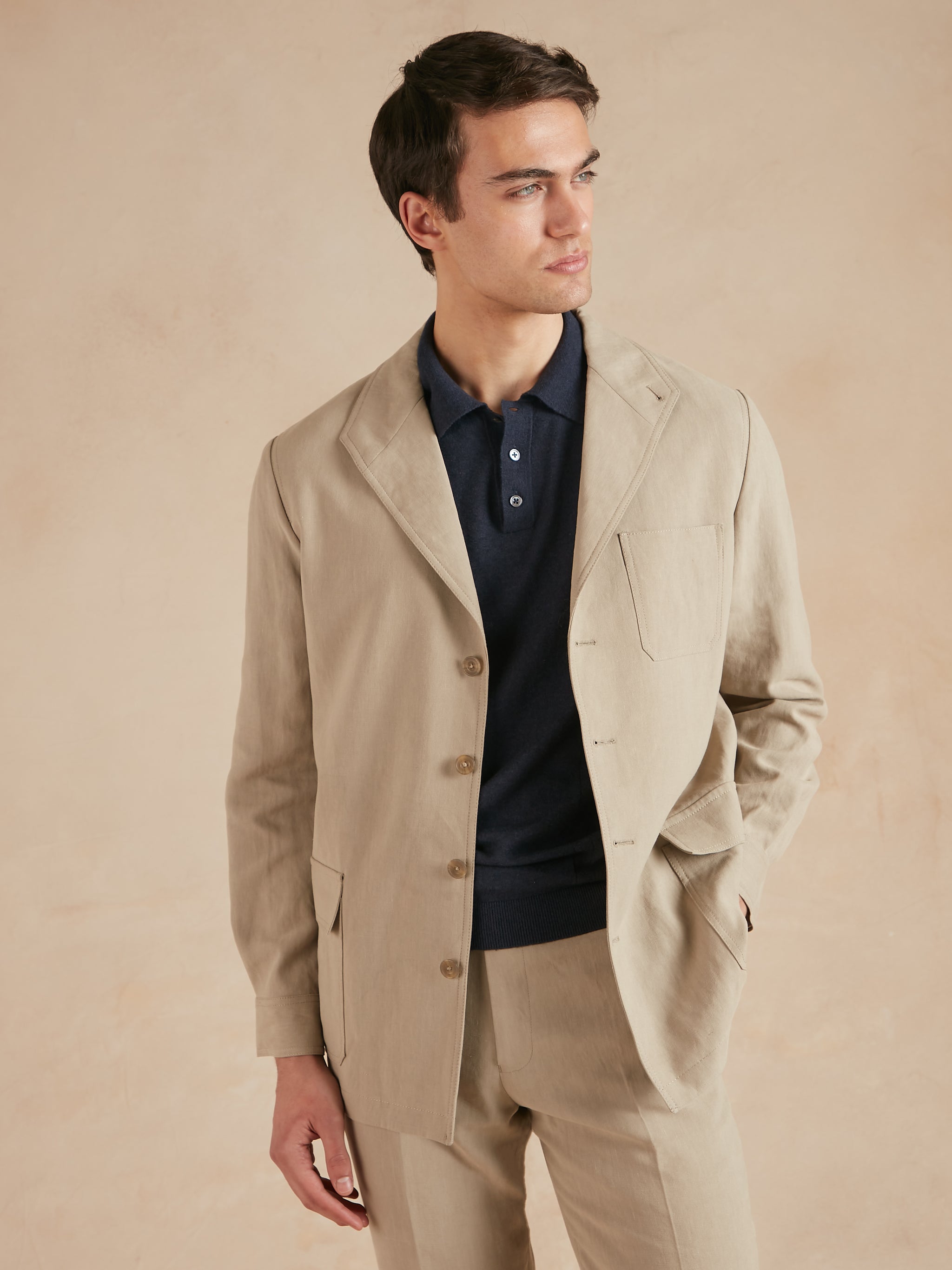 Teba Jacket French Linen - Stone | Men's Linen Jackets | Oliver Brown ...
