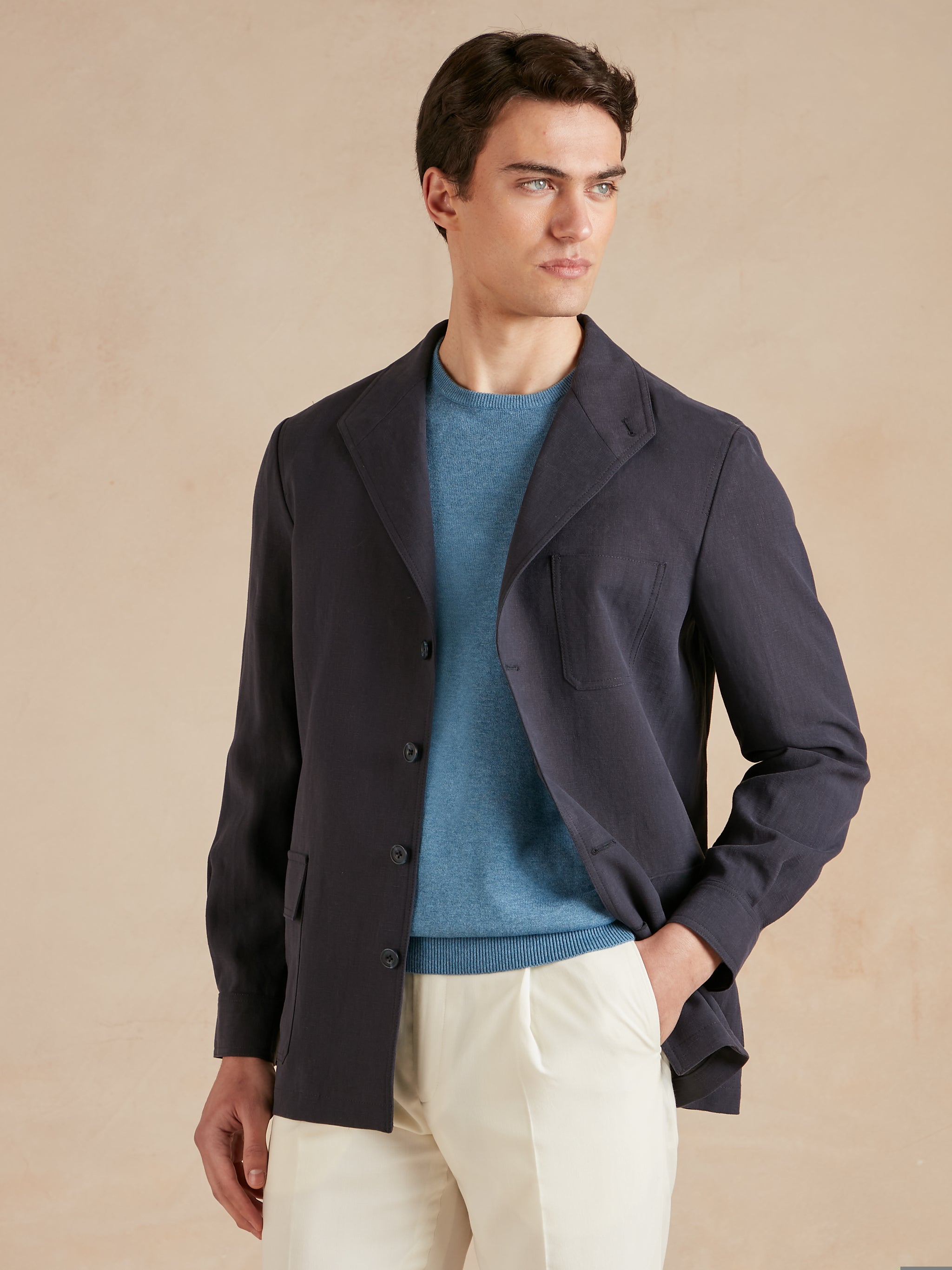 Teba Jacket French Linen - Navy | Men's Linen Jackets | Oliver Brown ...