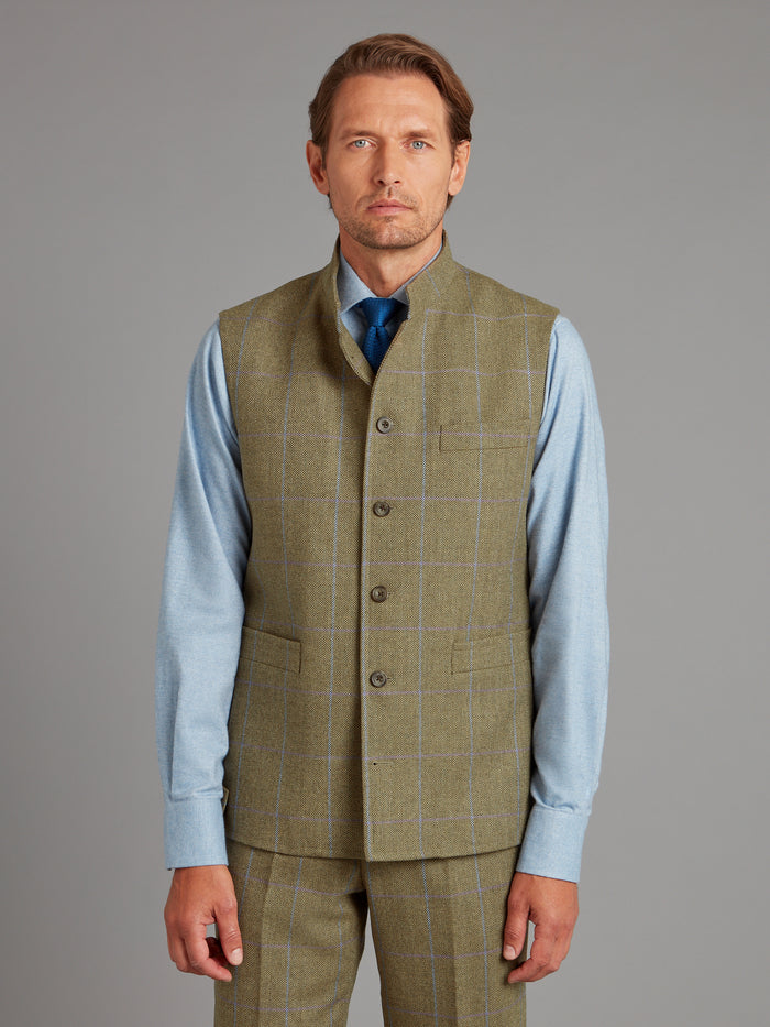 Gilet - Lavender / Brown Windowpane Tweed | Men's Tweed Gilets | Oliver ...
