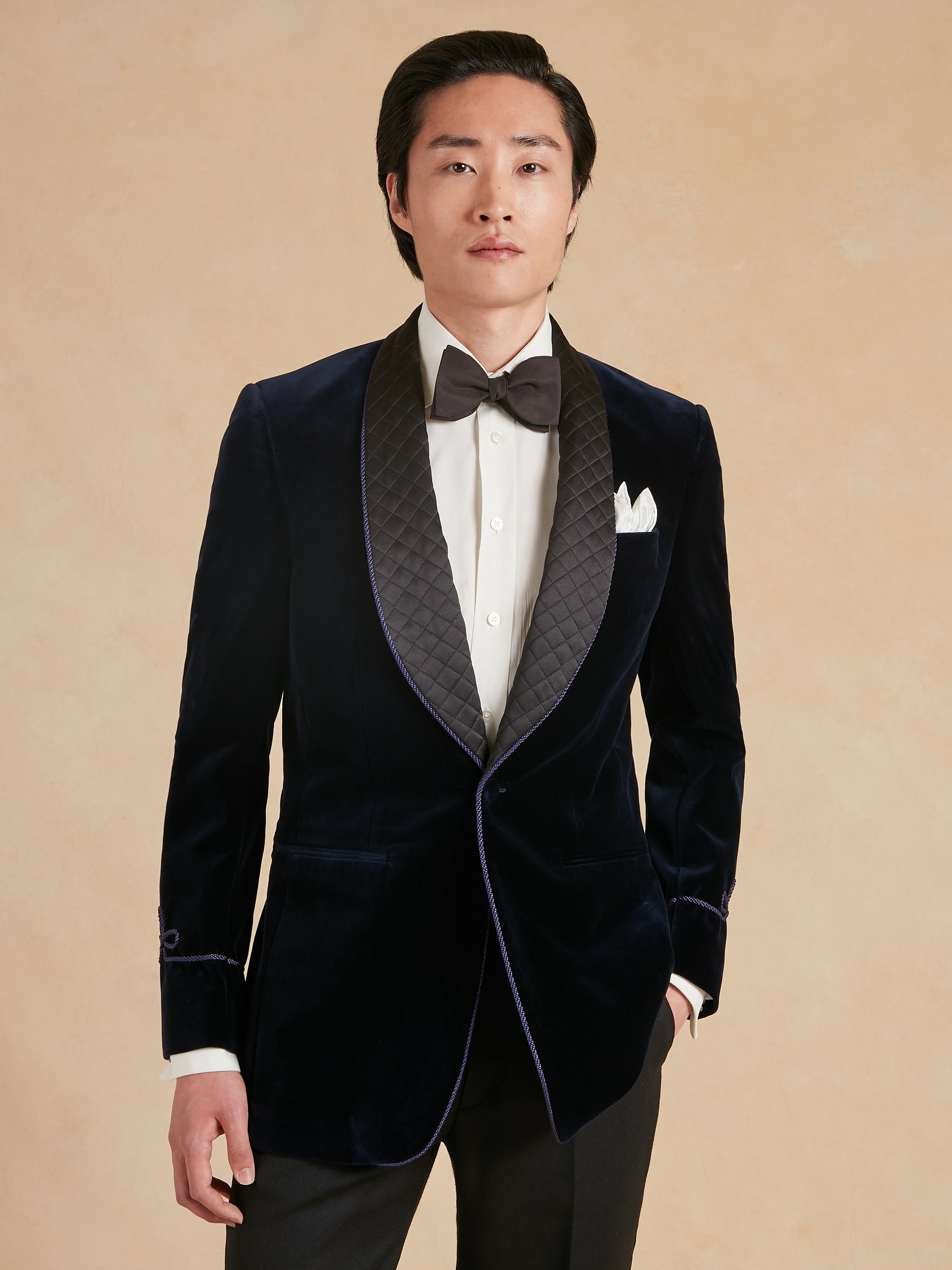Pembroke Smoking Jacket Quilted Lapel - Navy | Men's Smoking Jackets ...