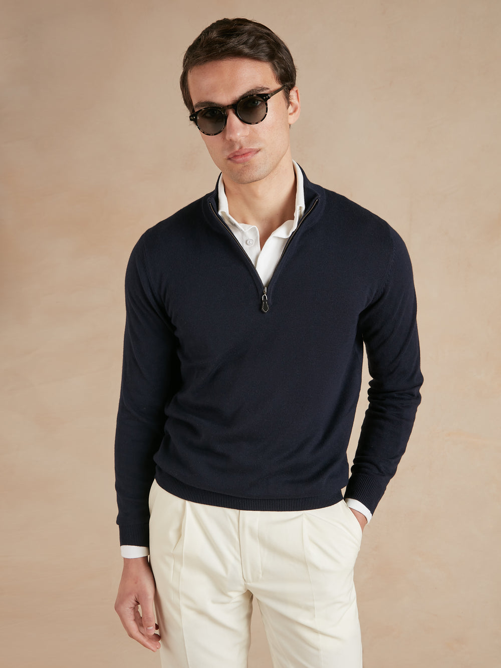 Quarter-Zip Jumper - Navy | Men's Quarter-Zip Jumpers | Oliver Brown ...