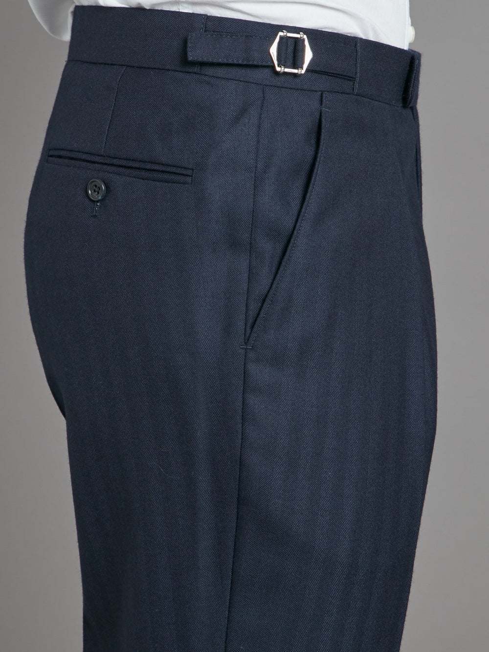 Pleated Suit Trousers - Navy Herringbone | Men's Suit Trousers | Oliver ...